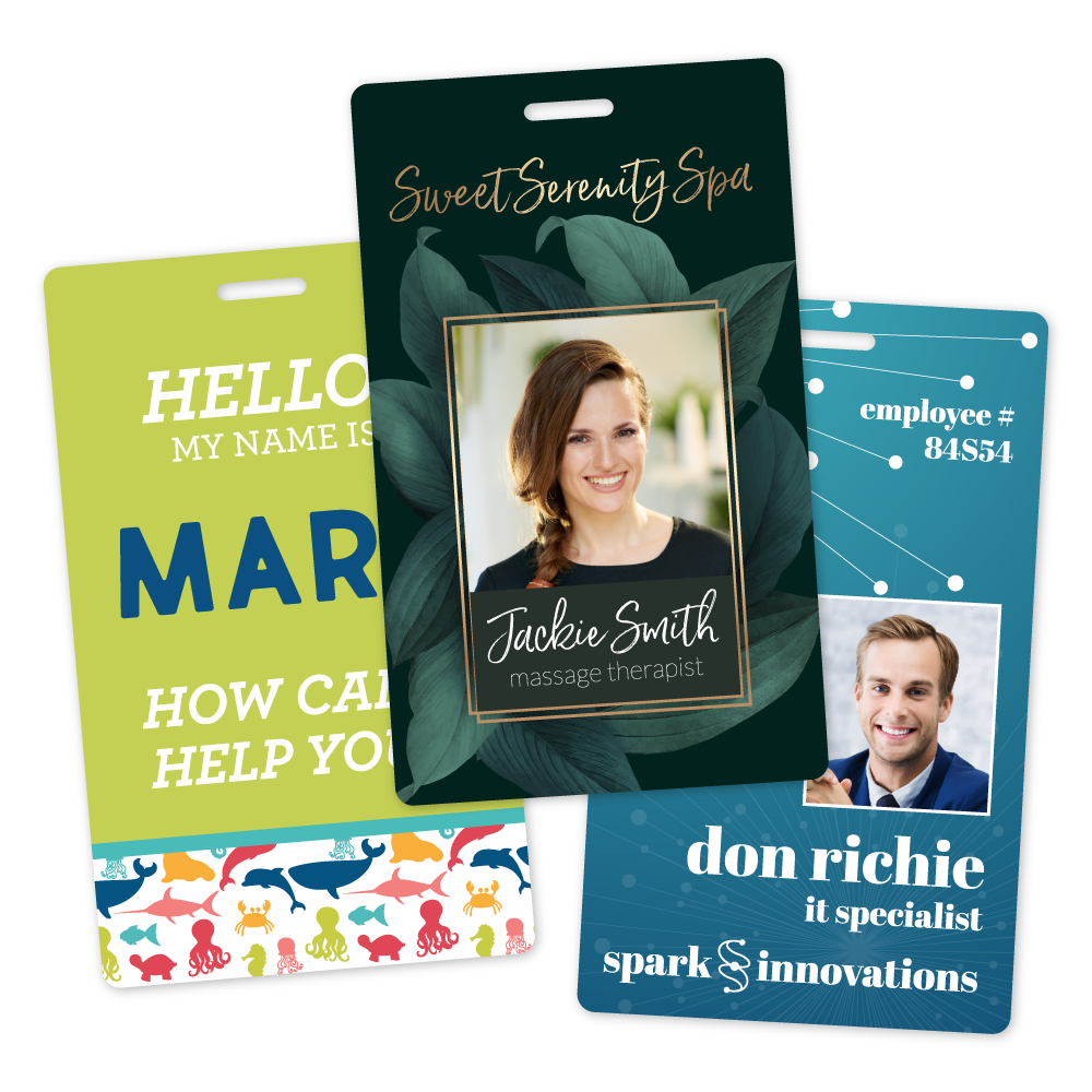 Custom ID Badges - 3" x 5" Vertical Shape – Plastic Printers